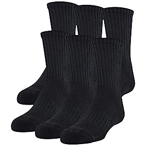 Under Armour Youth Training Cotton Crew Socks, Multipairs , Black (6-Pairs) , Small