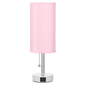 Hong-in Pink Bedside Lamp - 3 Color Modes, Small Lamp with USB-C and USB-A Charging Ports, Pull Chain, Nightstand Light for Bedroom, Office, Kids Room (Bulb Included)
