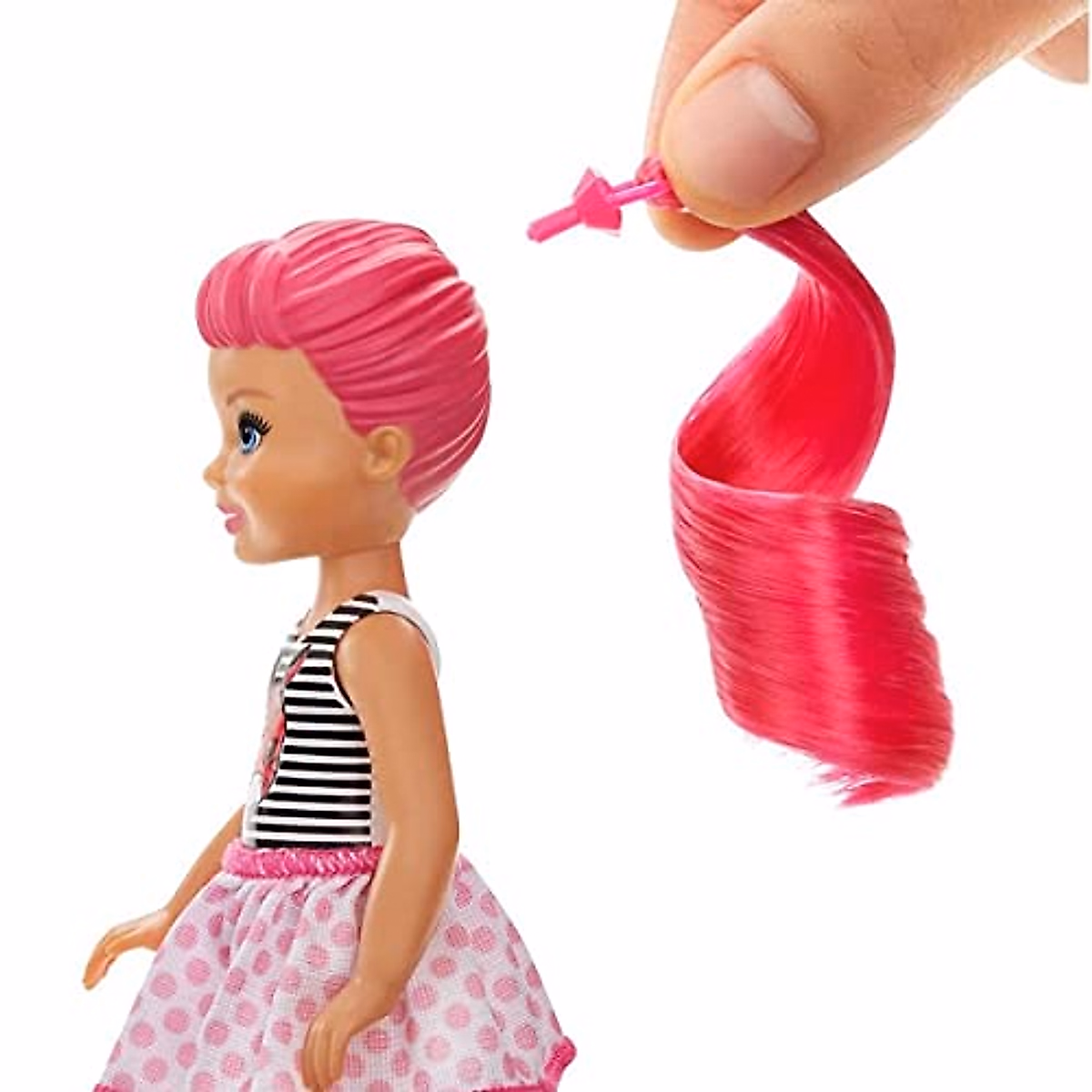 Barbie Color Reveal Chelsea Doll with 6 Surprises: 4 Mystery Bags Contain Hair Piece, Skirt, Shoes & Accs.; Water Reveals Doll’s Look & Color Change on Bodice; Color-Block Series [Styles May Vary]