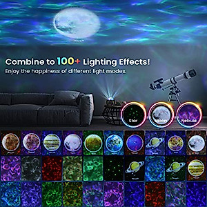 Galaxy Projector Star Projector, 4 in 1 Planet Projector Lights Night Lights Sound Activated for Kid Adult Bedroom with Music Speaker, Voice & Remote Control