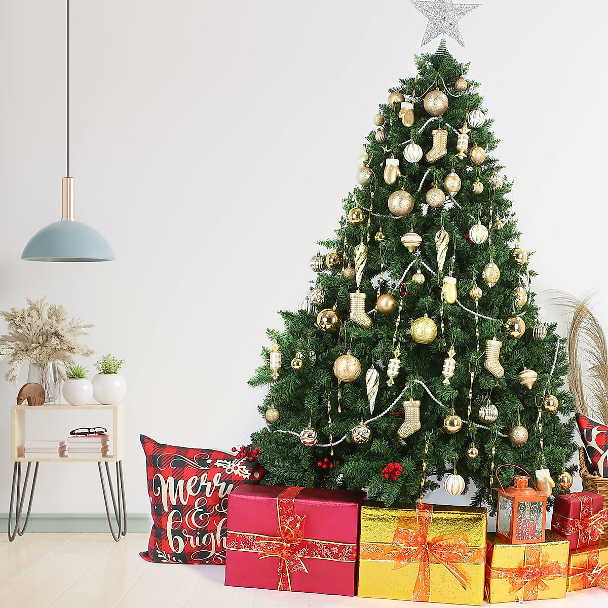 AMS 81ct Christmas Ball Ornaments Holiday Tree Decorations in a Reusable Hand-Help Gift Box for Xmas Tree Decor(Gold)