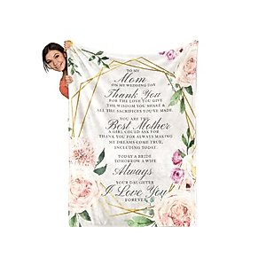 InnoBeta Mother of The Bride Gifts from Daughter, Gifts for Mother of The Bride, Thank You Gift for Mom, Mom Appreciation Blanket from Daughter on Wedding Day, Soft Throw Blanket (50"x 65", White)