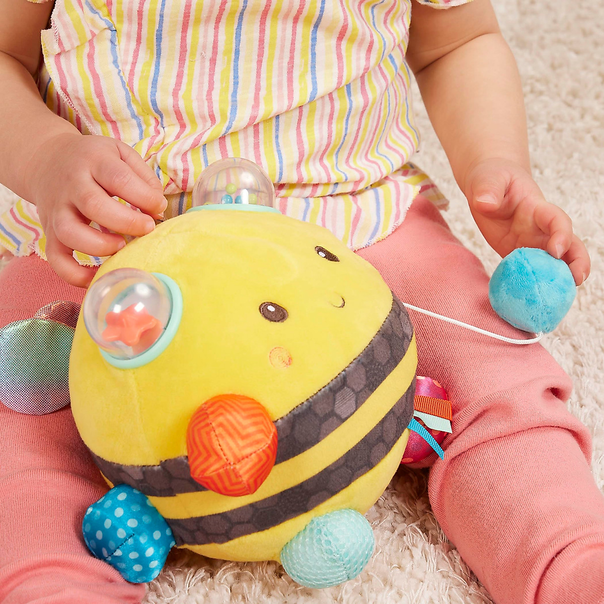 B. Sensory Plush Bumble Bee Baby ,Sensory Baby Toy – Bumpy Plush Bee with Fun Features, Interactive Play, Bumps, Colors, Textures & Sounds, Toys for Infants, Babies,Fuzzy Buzzy Bee – 0 Months +