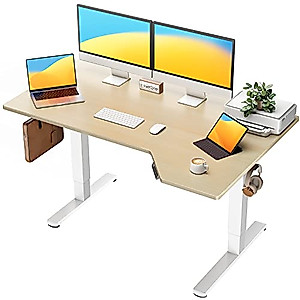 ErGear L Shaped Height Adjustable Electric Standing Desk 57" Corner Standing Desk Sit Stand Desk with Splice Board Ergonomic Desk Home Office Desk Computer Workstation, Natural