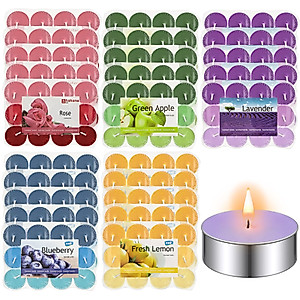 MTLEE 300 Pack Scented Candles Tea Light Candles Small Tea Lights with Essential Oils and Cotton Wick, 4 Hour Burn Time for Votive Home, Wedding and Holiday Rose Blueberry Apple Lemon Lavender
