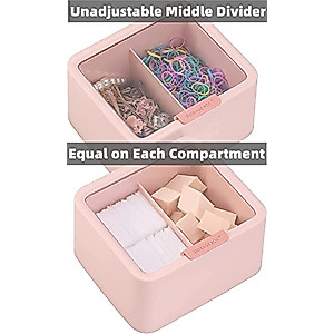 Tecbeauty Qtips Storage Organizer - 2 Grids Separate Cotton Swabs Dispenser Qtips Holder Bathroom Canisters with Hinged Lids for Cotton Balls, Cotton Pads, Pink