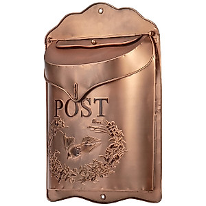 Red Co. 11.25” x 16” Large Decorative Vintage Post Embossed Metal Wall-Mounted Mailbox, Aged Copper