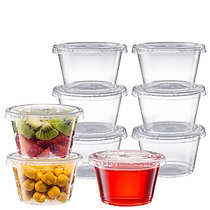 Pantry Value [4 oz. - 200 Count Clear Disposable Plastic Portion Cups with Lids - Small Plastic Condiment Containers for Sauce, Salad Dressings & Portion Control