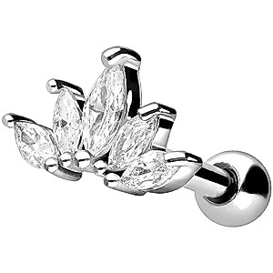 PIERCINGLINE 16 G Surgical steel 316L Helix piercing jewelry | LOTUS BLOSSOM + CRYSTALS | ear piercing jewelry Tragus Cartilage Stud earring