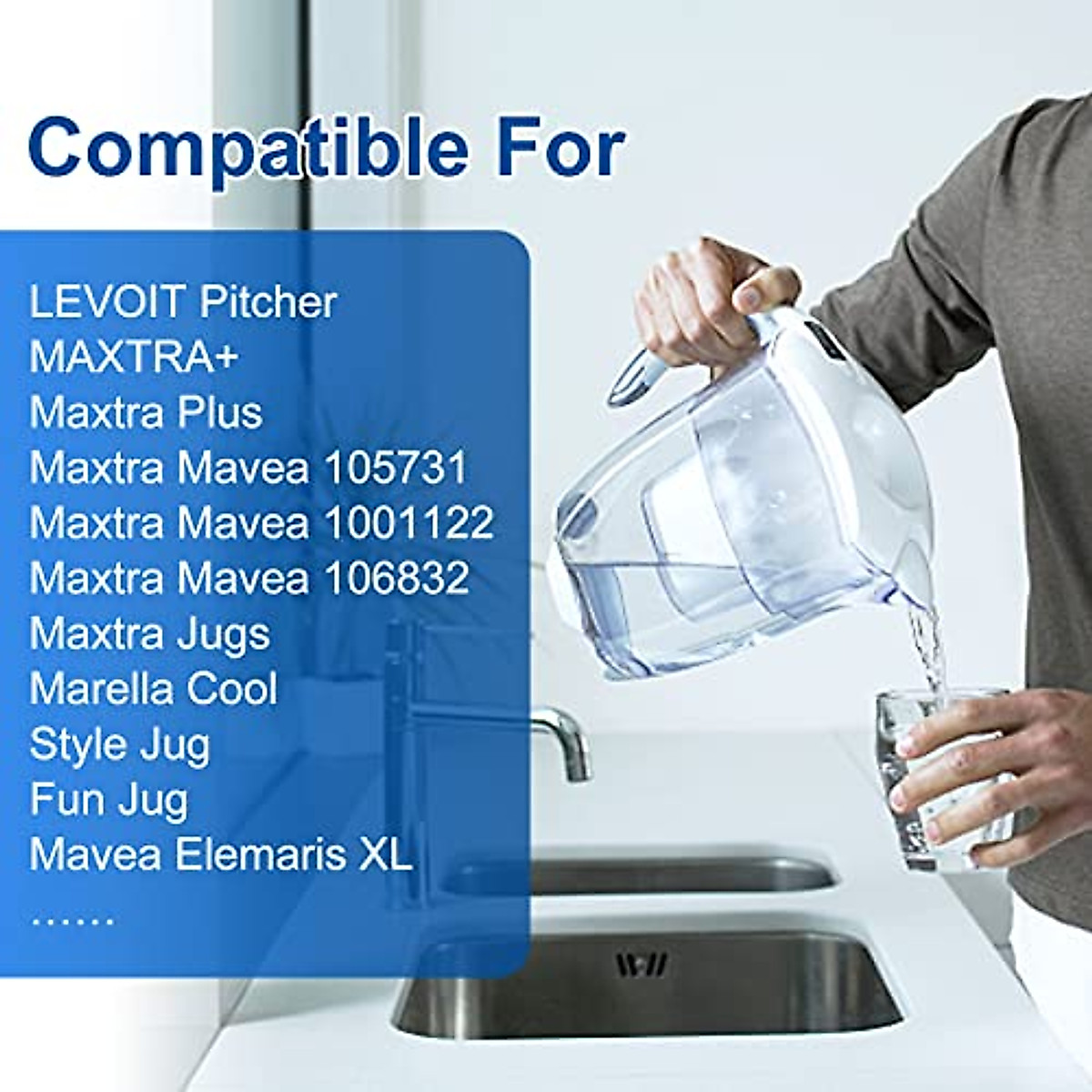 Replacement Filter Compatible with Brita Mavea 1001122,Maxtra,Maxtra+ and LEVOIT Pitcher Water Filter cartridges with Lead&Arsenic Removal (Pack of 3)