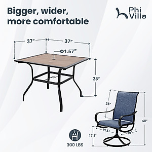 PHI VILLA Patio Dining Set 5 Piece, 4 Breathable Textilene Swivel Patio Chairs and 1 Round Metal Table with 1.57" Umbrella Hole, All Weather Resistant for Lawn Garden