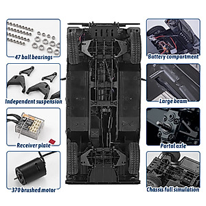 EAZYRC X FMS 1/12 GM Hummer H1 Military RC Truck with Officially Licensed, 8+KM/h 2WD 4WD 3 Speed Transmission All Terrain Model Car with 2.4 Ghz 7CH Remote Control,Led Light (No Battery) (Yellow)