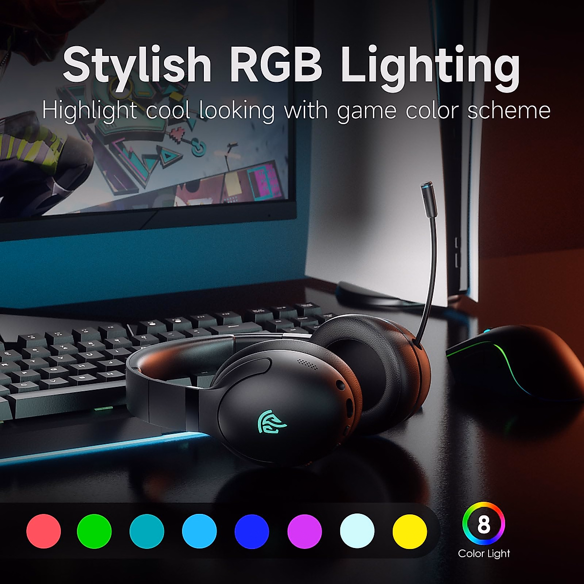 EasySMX Gaming Headphone, Wireless Gaming Headset with Microphone for PS5/PS4/Switch, 2.4GHz and Bluetooth 5.3 Gaming Headset with Microphone for Smart Phone, Laptop, Computer, Steamdeck