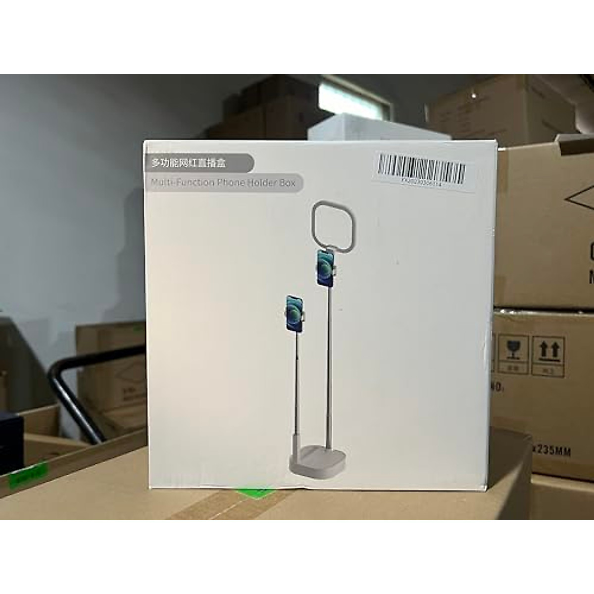 yAyusi Phone Stand for Recording, Overhead 360° Rotation with Two Phone Holders, Content Creator Kit, Rechargeable Adjust Foldable 15 Brightness LED Light for Live Streaming/YouTube/Video Recording
