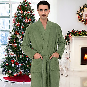 TowelSelections Mens Robe, Kimono Terry Cloth Bathrobe, Cotton Bath Robe for Men Large/X-Large Blue Heaven