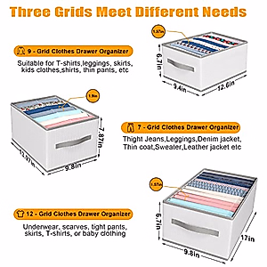 Clothes Organizer Drawer,Closet Dividers Box For Clothes Storage , 12 Compartments Foldable Drawer Organizer with Handles, Fabric Closet and Storage Basket for T-shirts, Jeans, Underwear,Grey(12 Grid)