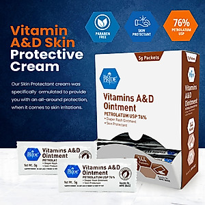 MED PRIDE Vitamins A&D Ointment Diaper Rash Cream Packets Adults AD Skin Protectant 5g Packets 144 Ct Lanolin & Petrolatum for Chafing Cuts Dry Skin