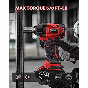 SILVEL Impact Wrench, Cordless Impact Wrench 1/2 inch, Brushless 1/2 Inch Impact Gun, 370 Ft-lbs Max Torque(500N.m), 21V Li-ion Battery, 6Pcs Sockets, Electric Impact Driver