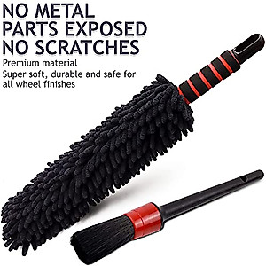 TAKAVU Microfiber Wheel & Rim Brush with 2 Replaceable Covers Multipurpose Auto & Car Detailing Tool, Bendable Soft Chenille Microfiber Wheel Detailer, Interior Duster (Microfiber)