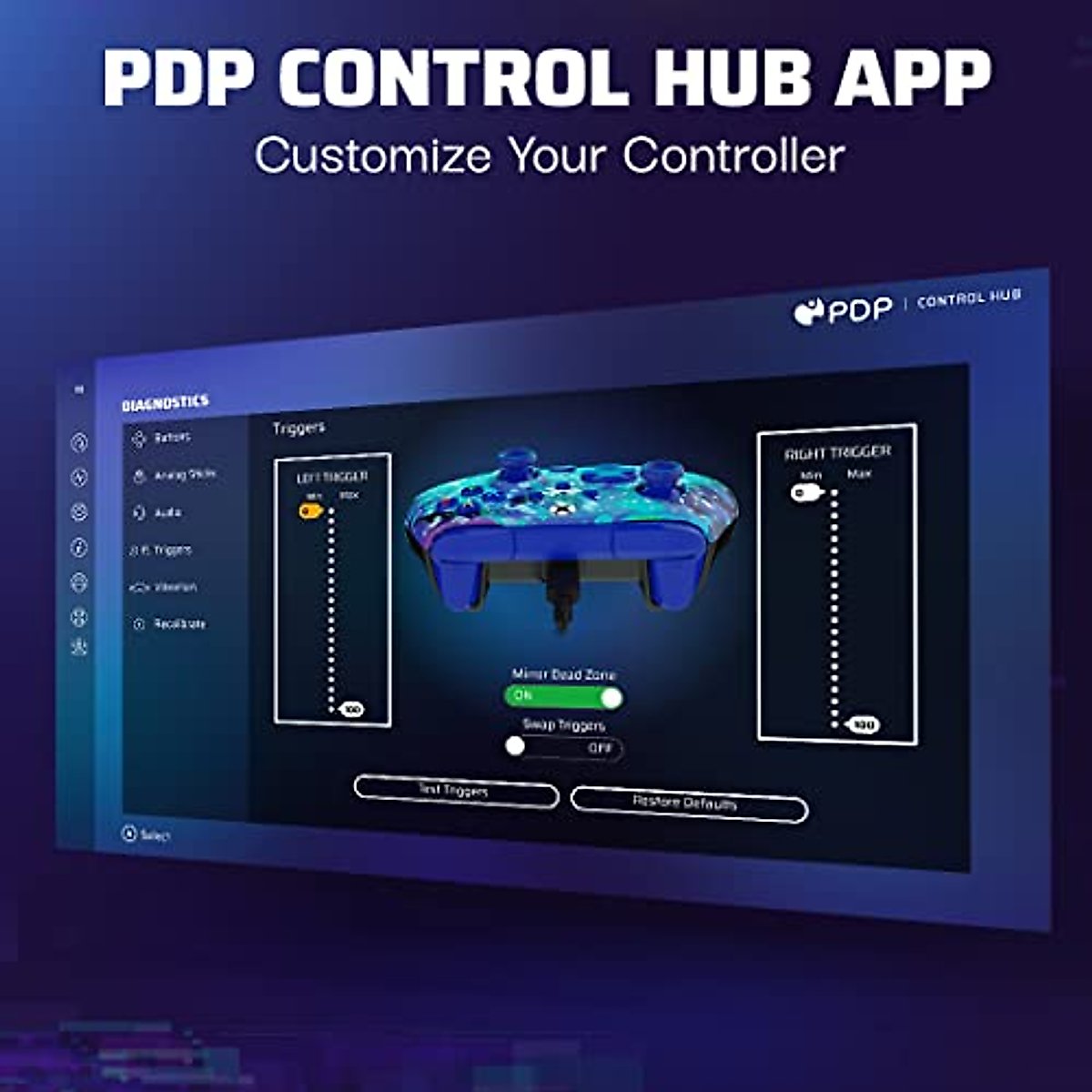 PDP Gaming REMATCH Enhanced Wired Controller Licensed for Xbox Series X|S/Xbox One/PC/Windows, Mappable Back Buttons, Advanced Customizable App - Digital Glitch Blue
