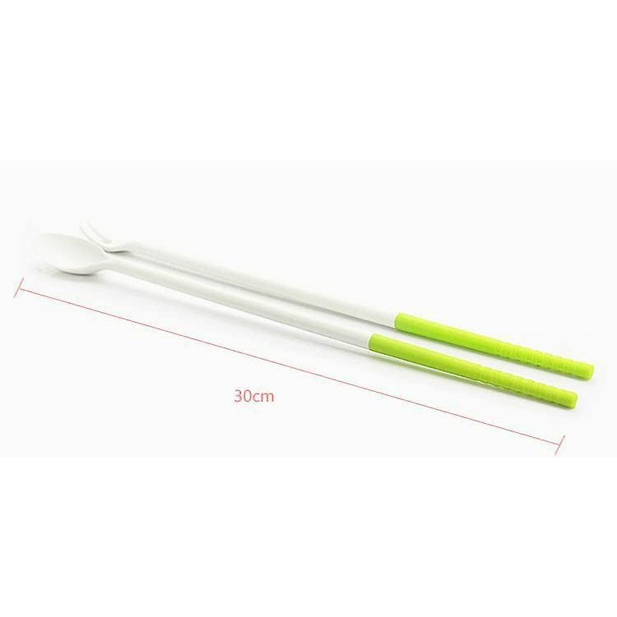 Silicone Cooking Chopsticks with Measuring spoon and fork,Safe Frying,Hot Pot,Seasoning spoon,Measuring spoon,Dessert fork,Fruit fork,Toothpick fork. (Green (tail spoon + fork))