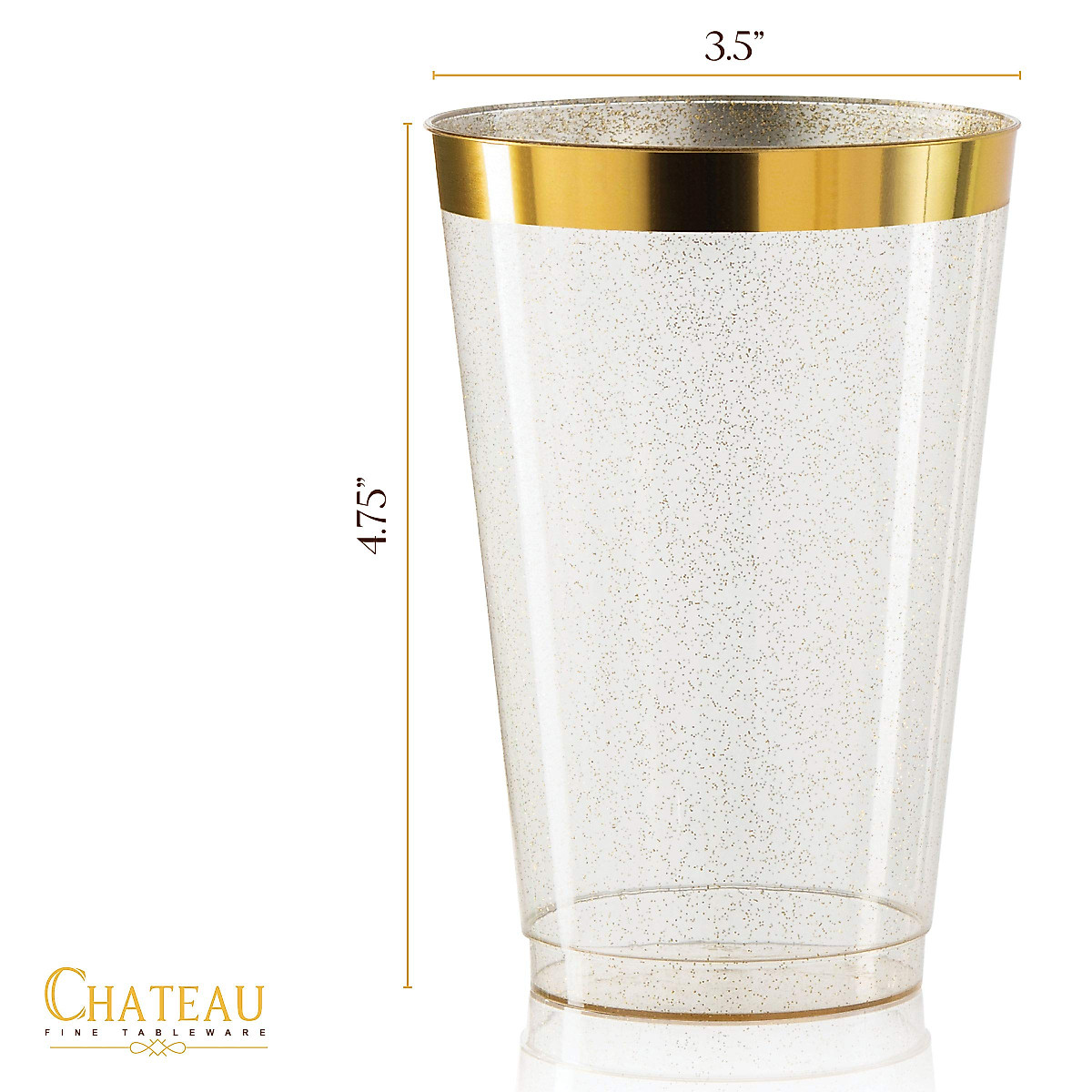 100 Gold Plastic Cups 14 Oz Gold Glitter with a Gold Rim - Premium Disposable Party Cups - Elegant and Classy Sturdy Cups - Weddings Birthdays Anniversaries and Other Social Events