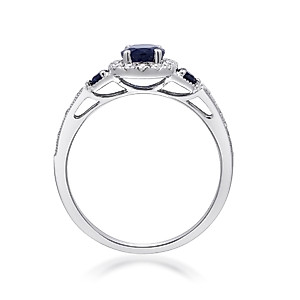 Gin & Grace women's 14K White Gold With Natural Blue Sapphire &Natural Diamond (I1) Ring TW3319R-BS-9 9