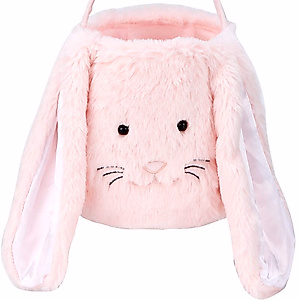 Easter Egg Hunting Basket,Plush Easter Bunny Basket,Long Ear Easter Buckets,Bunny Rabbit Easter Tote Bags for Easter Decorations Candy Gifts Storage(Pink)