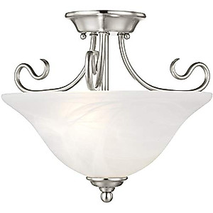 2 Light Brushed Nickel Ceiling Light Fixture with White Alabaster Glass Shade