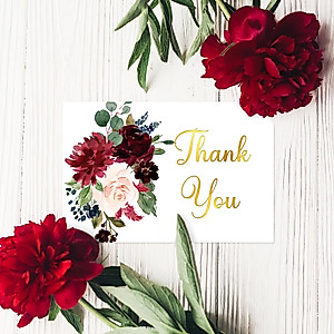 Whaline 36 Pack Floral Thank You Cards Bulk Watercolor Navy Burgundy Flower Greeting Cards with Envelope Sticker Gold Foil Spring Blank Note Cards for Wedding Birthday Baby Shower Party, 4 x 6 Inch
