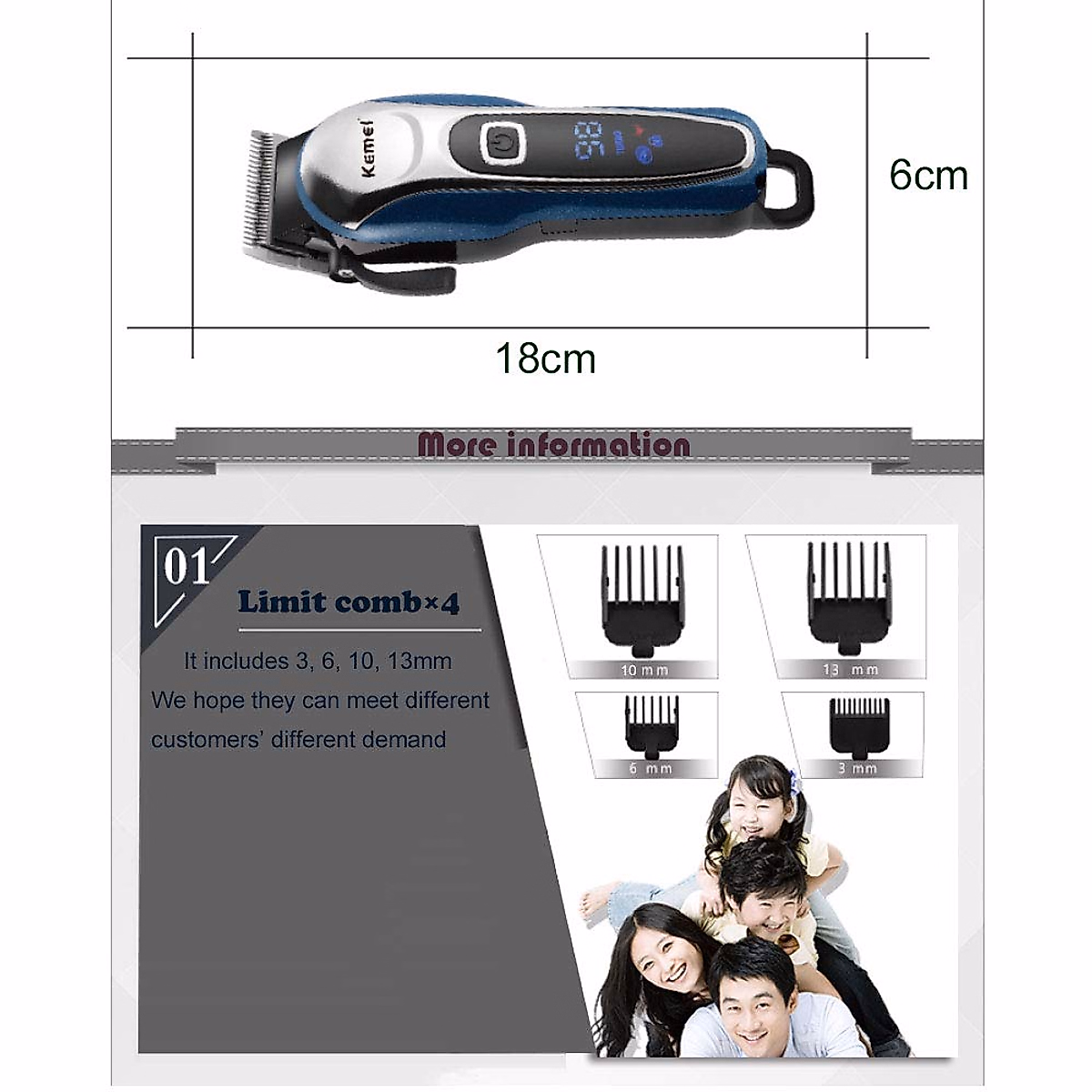 KEMEI 5-Star Rechargeable Razor Professional Hair Trimming Multigroom Beard Trimmer Kit for Face, Head, Body Hair Styling and Grooming LED Display with Stainless Steel Metal Housing Cordless/Cord…