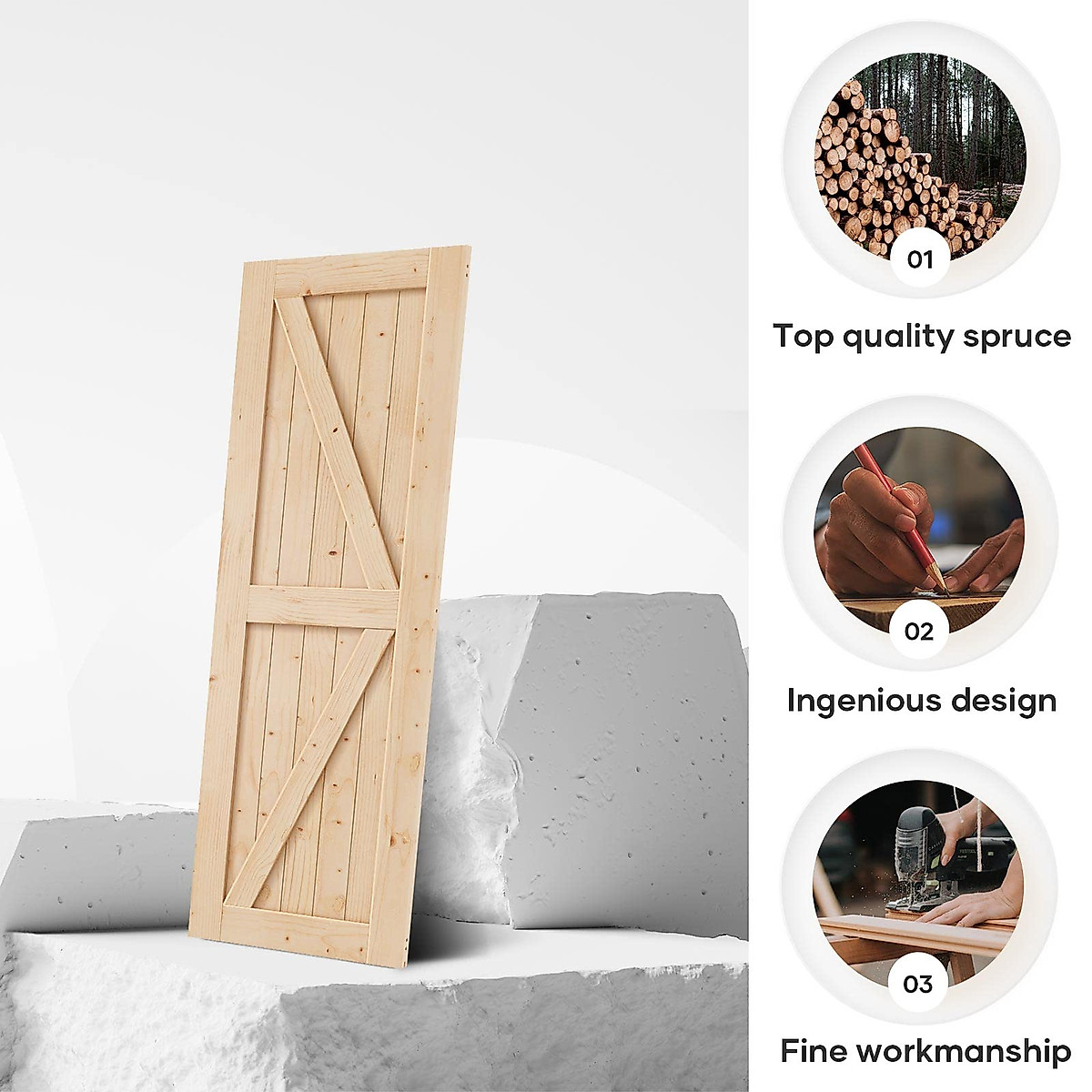 EaseLife 30in x 84in Sliding Barn Door with 5FT Barn Door Hardware Kit & Handle Included,DIY Assemblely,Easy Install,Apply to Interior Rooms & Storage Closet,K-Frame