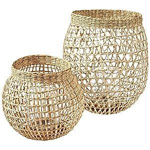 Bloomingville A90902779 Glass Insert Sizes Natural Seagrass Lanterns (Set of 2), 9", Brown