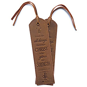 Leather Bible Bookmarks - 2 Leather Christian Bookmarks with Inspirational Bible Verse | Philippians 4: 13 I Can Do All Things Through Christ | Religious Book Marker Gifts for Men, Women and Readers