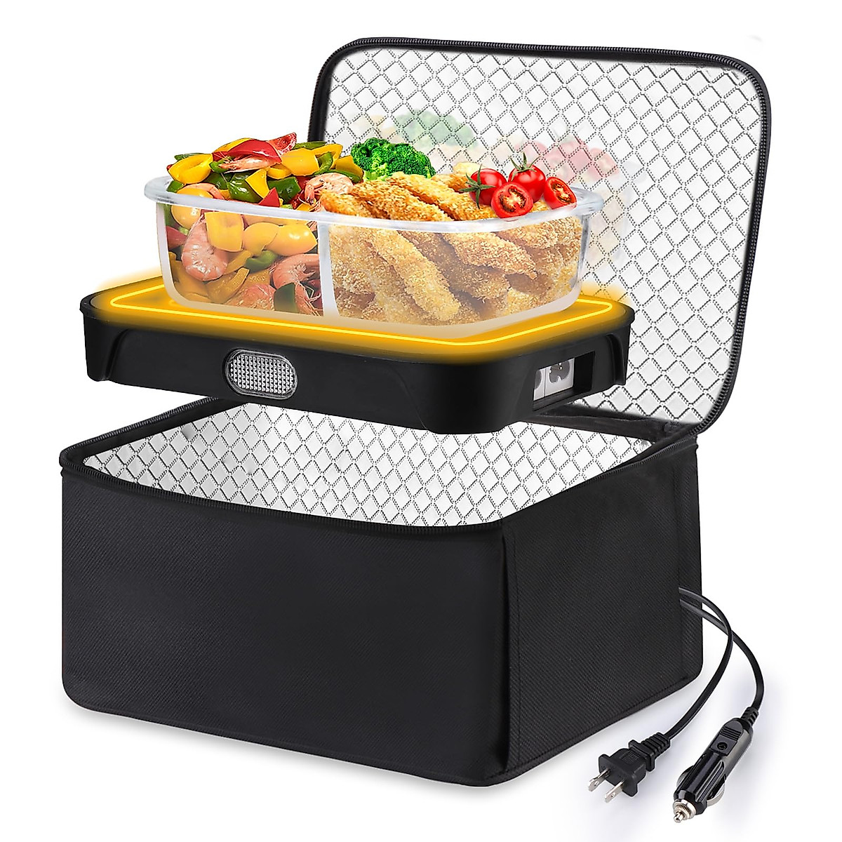 Kabbas Portable Microwave Food Warmer, 80W Fast Heating Personal Mini Portable Oven Electric Lunch Box, 12V/24V/110V Heated Lunch Box for Reheating and Cooking Food in Car Truck Work Camping