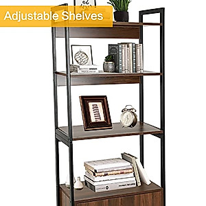 Babion 4-Tier Bookshelf, Industrial Bookshelf and Bookcase with 2 Doors, Standing Storage Cabinet, Bookshelf Display Shelf, Wood and Metal Storage Shelf for Bedroom, Home Office, Entryway, Brown