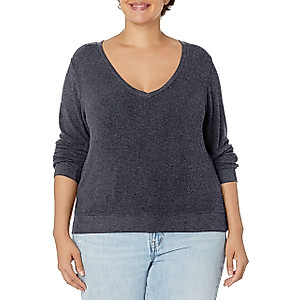 Wildfox Women's Deep V-Neck Baggy Beach Sweatshirt, Clean Black, X-Large