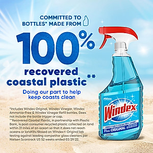 Windex Glass and Window Cleaner Spray Bottle, Bottle Made from 100% Recycled Plastic, Surface Cleaning Spray, Original Blue Scent, 32 Fl Oz