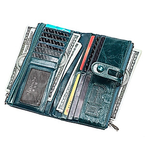 Womens Wallet Genuine Leather RFID Blocking Purse Credit Card Clutch (blue)