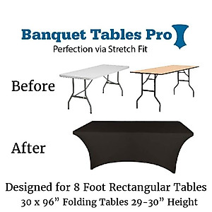 Banquet Tables Pro 8 Ft Rectangular Stretch Spandex Tablecover (Black, 1)