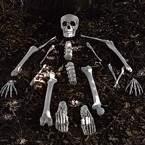 18Pcs Bag of Skeleton Bones and Skull for Halloween Decorations, Life Size Plastic Skeleton Bones,Spooky Skull Bones Props for Outside Inside Halloween Yard lawn Graveyard Party Haunted House Decor