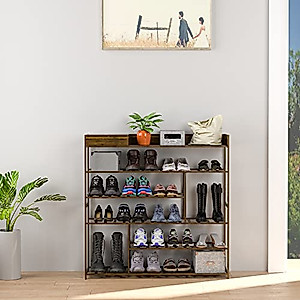 WTZ Shoe Rack Storage Organizer, 6 Tier Large Shoes Rack for Entryway Closet, Free Standing Shoes Shelf Stand, Sturdy Big Black Bamboo Wood Space Saving Shoe Rack for 25 Pair Shoe Boot Storage