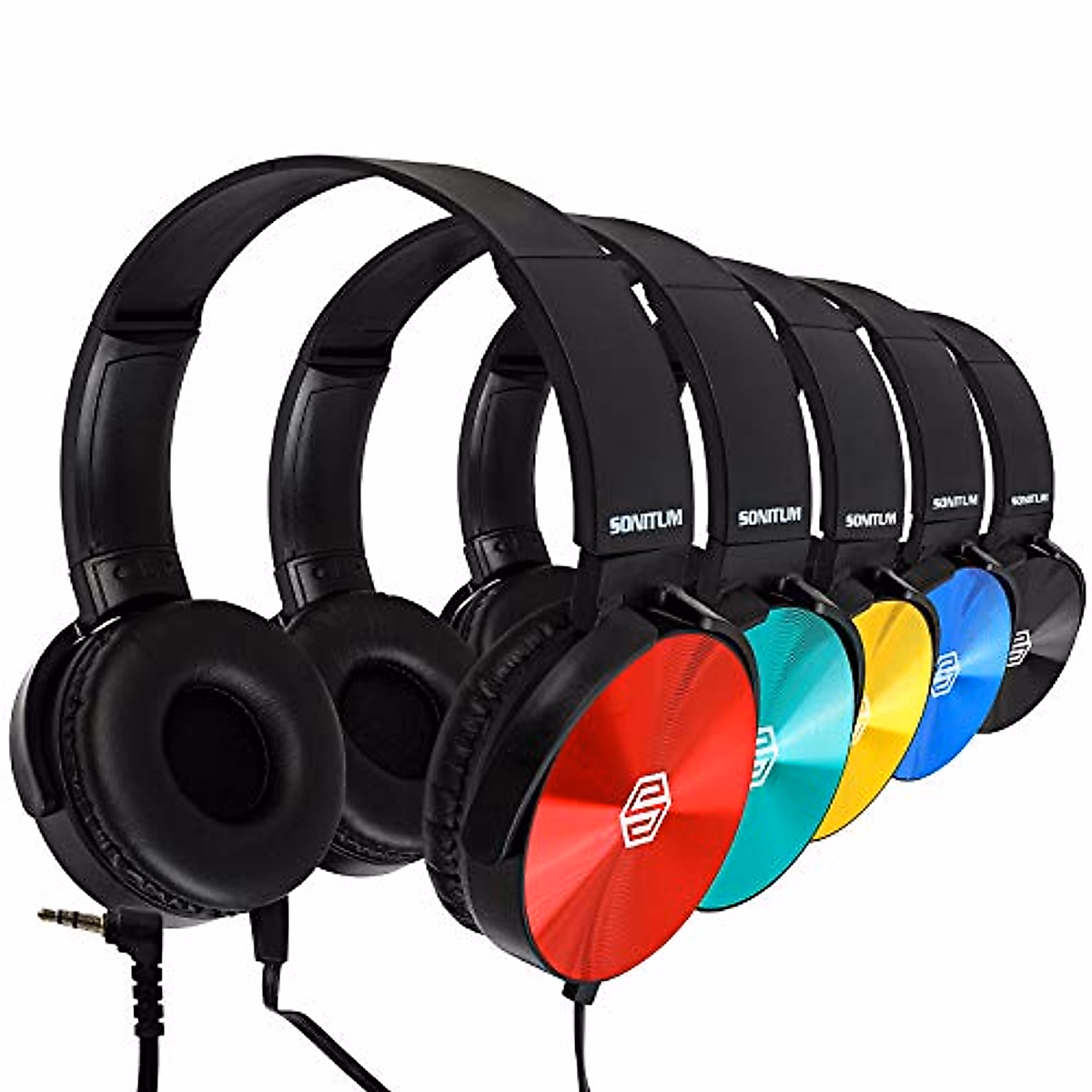 Kids Headphones Bulk 5 Pack, Student On Ear Color Varieties, Comfy Swivel Earphones for Classroom, Library, School, Airplane, for Online Learning and Travel, Noise Stereo Sound 3.5mm Jack (Colorful)