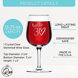 30th Birthday Gifts For Her - 12.75oz “Hello 30” Stemmed Wine Glass - 30th Birthday Decorations for Women - 30th Anniversary Ideas for Her, Mom, Wife - Birthday Gifts for 30 Year Old Daughter, Sister