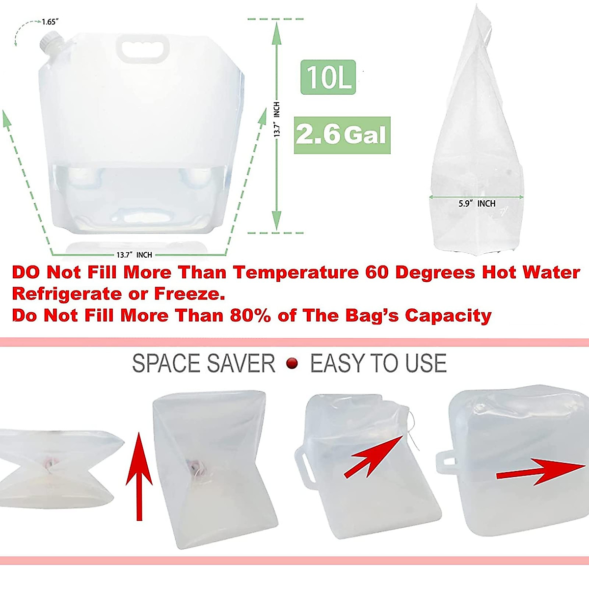 WMXWAN 122Gallon/16PCS×2.6Gal 15PCS×5.3Gal Water Storage Containers, Emergency Water Storage，Collapsible Water Containers bag, Water Hydration Bladder For Fishing, Camping, Hiking&Survival Ki