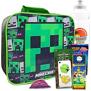 Minecraft Mojang Minecraft School Supplies Bundle Minecraft Lunch Box Set - 6 Pc Minecraft Lunch Box with Decals, Water Bottle, Pins, and minecraft gifts