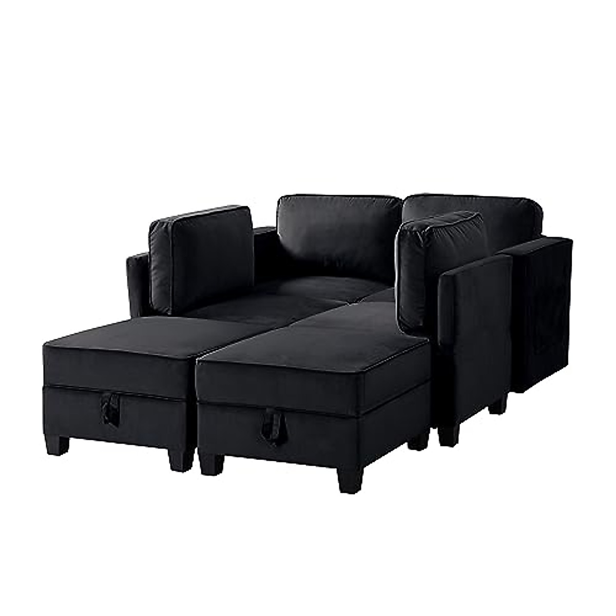 Goohome 116'' Modular Sectional, U-Shaped Velvet Convertible, Minimalist Modern 6 Seater Sleeper Couch with Chaise Ottomans, Sofa Sets, for Living Room, Bedroom, B-Black