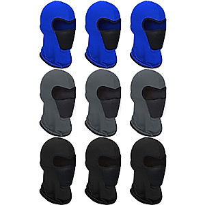 SATINIOR 9 Pieces Balaclava Ski Mask Cover Breathable Sun Dust Protection Full Face Cover for Women Men Outdoor Activities (Black, Dark Blue, Grey,Medium)