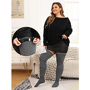 Apoway 3 Pairs Plus Size Thigh High Socks Over the Knee Extra Large Thigh High Stockings for Women with Garter Belts