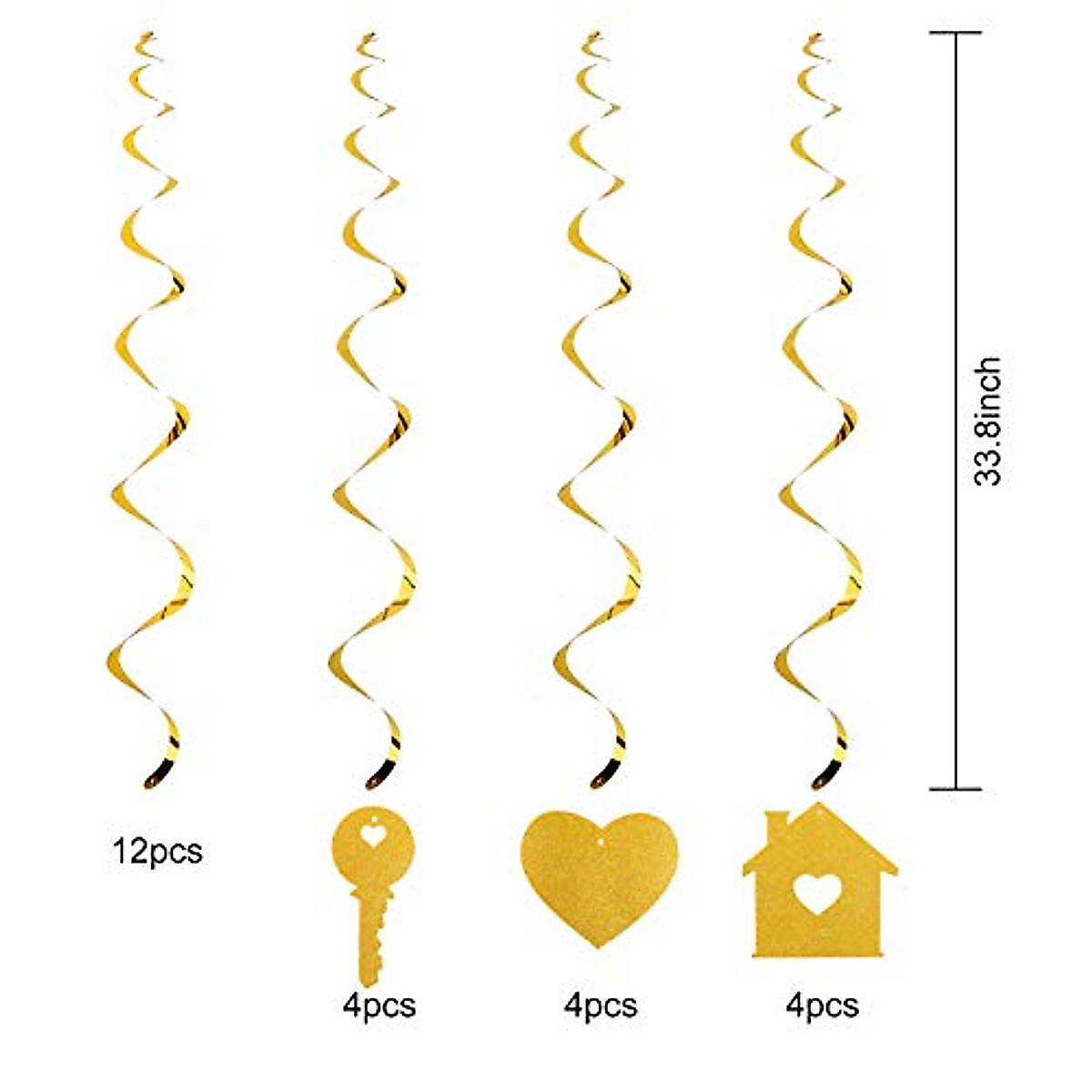 Luxiocio Housewarming Party Hanging Swirls Decorations, 24pcs New Home Party Hanging Swirl Supplies, Glitter Gold House Warming Party Sign Decor